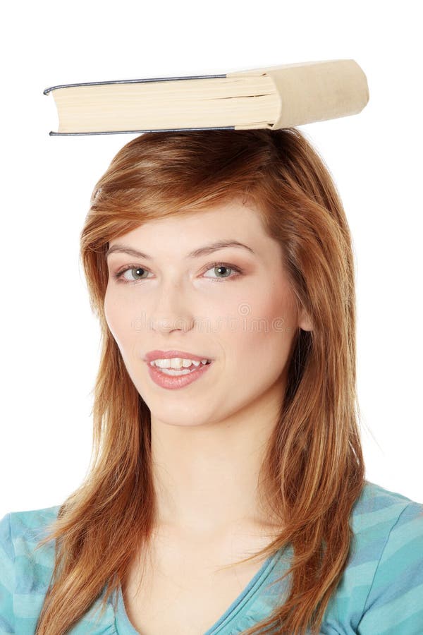 Student with Book on Her Head Stock Photo - Image of hold, casual: 16963496