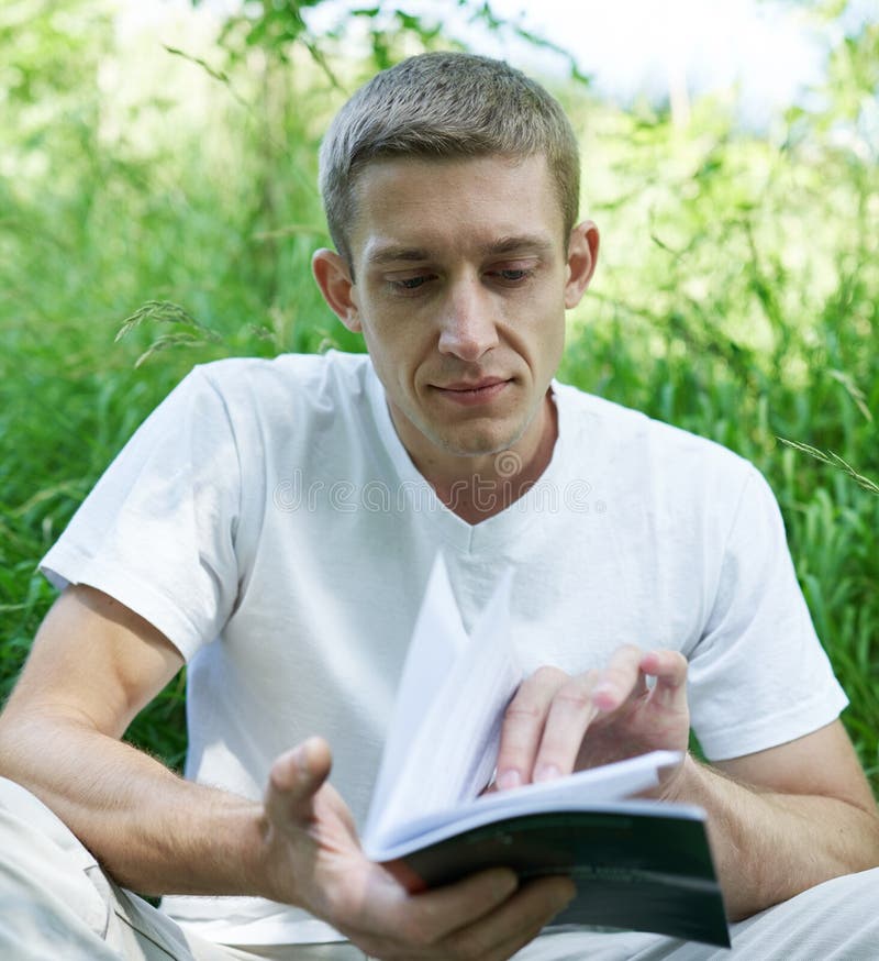 Student with Book at Outdoor Stock Photo - Image of college, reading ...