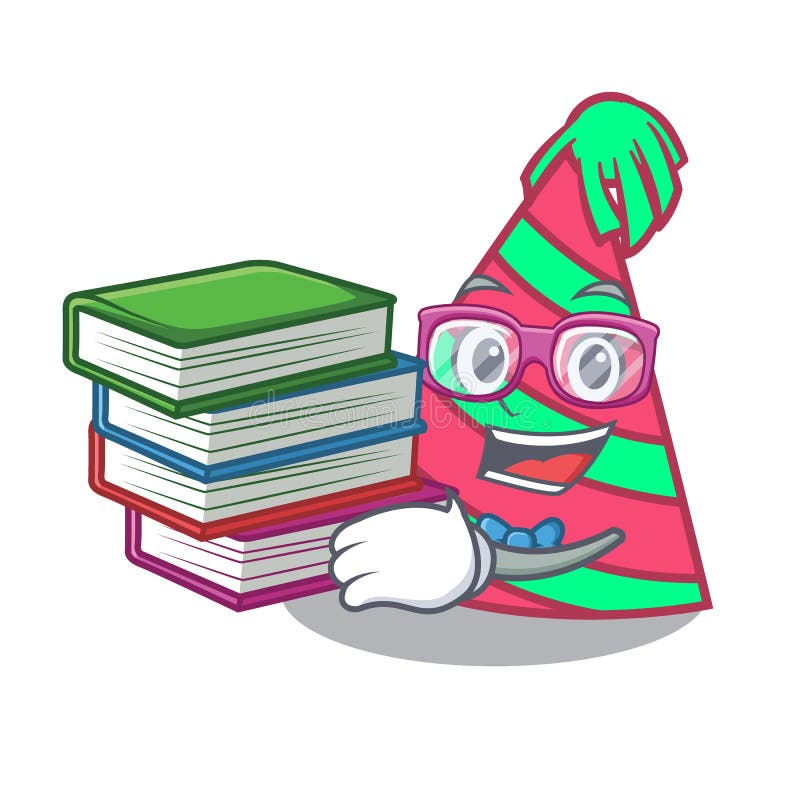 Student with Book Party Hat Mascot Cartoon Stock Vector - Illustration ...