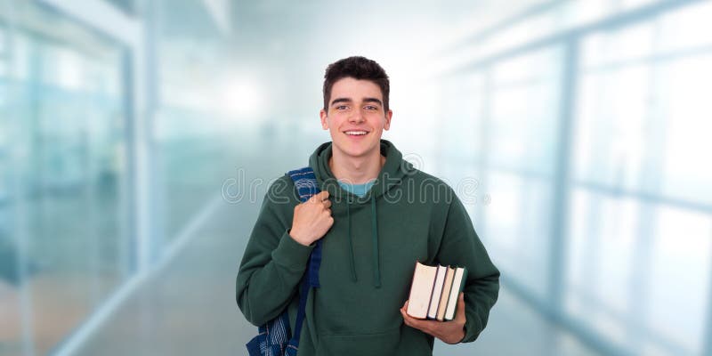 Student with Books and Backpack at College or University Stock Photo ...
