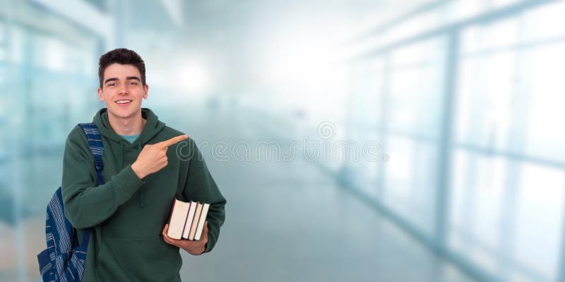 Student with Books and Backpack Pointing Stock Image - Image of ...