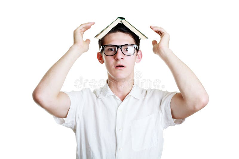 Books on Her Head in Glasses Stock Image - Image of pencil, college ...
