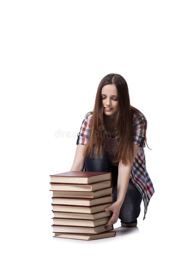The Student with Books Isolated on the White Background Stock Photo ...