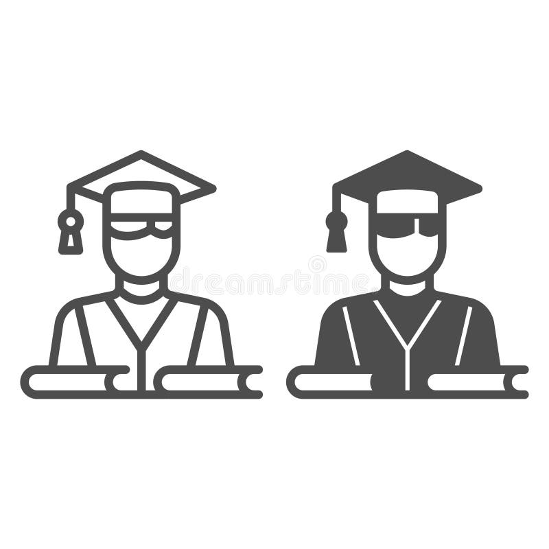 Student with Books Line and Solid Icon, Education Concept. Vector ...