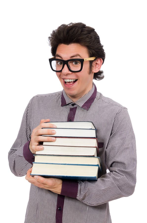 Student with Books on White Stock Image - Image of casual, cheerful ...