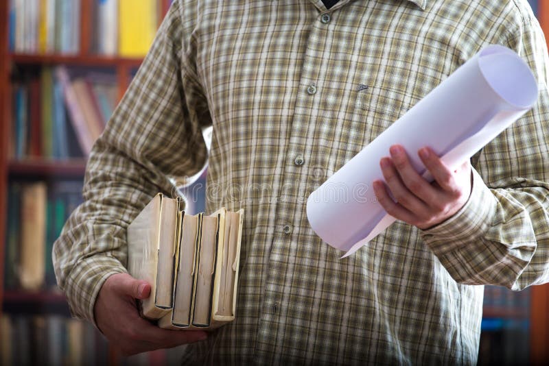 Student Boy with Books and Plan in the Library Stock Image - Image of ...