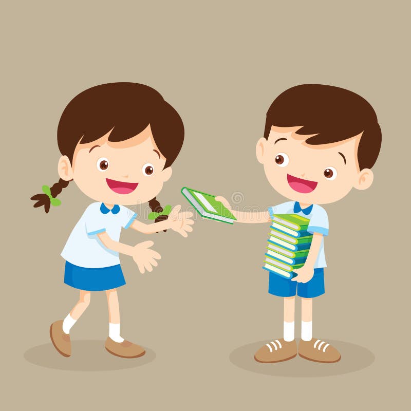 Student Boy Give a Book To Friend Stock Vector - Illustration of ...