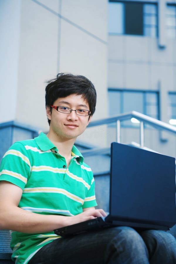 Student boy with laptop stock image. Image of computer - 9698729