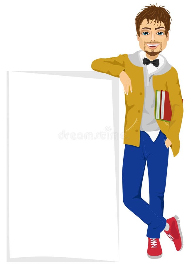 Student Boy Leaning Against a Blank Board Stock Vector - Illustration ...
