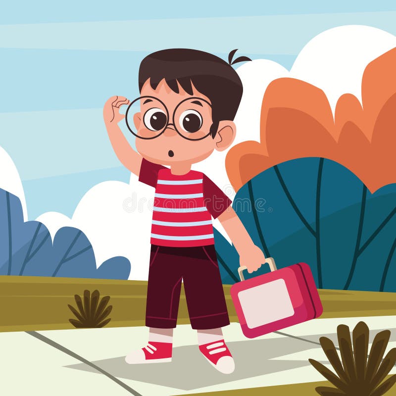 Student Boy with Lunch Box Scene Stock Vector - Illustration of little ...