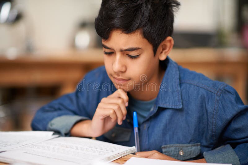 Student, Boy and Reading in Home for Study with Thinking, Problem ...