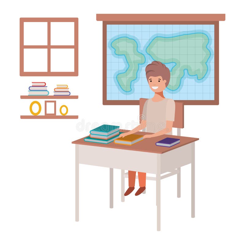 Student Boy Sitting in Geography Classroom Stock Vector - Illustration ...