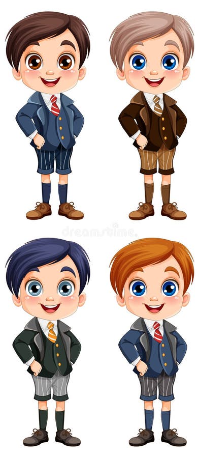 Student Boy in Uniform Cartoon Character Collection Stock Vector ...