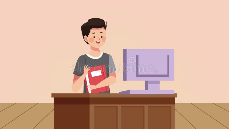 Student Boy Using Desktop Animation Stock Footage - Video of elearning ...
