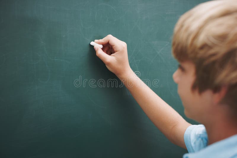 Student, Boy and Writing on Chalkboard in Classroom with Problem ...