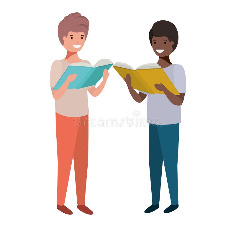 Student Boys with Reading Book in the Hands Stock Vector - Illustration ...