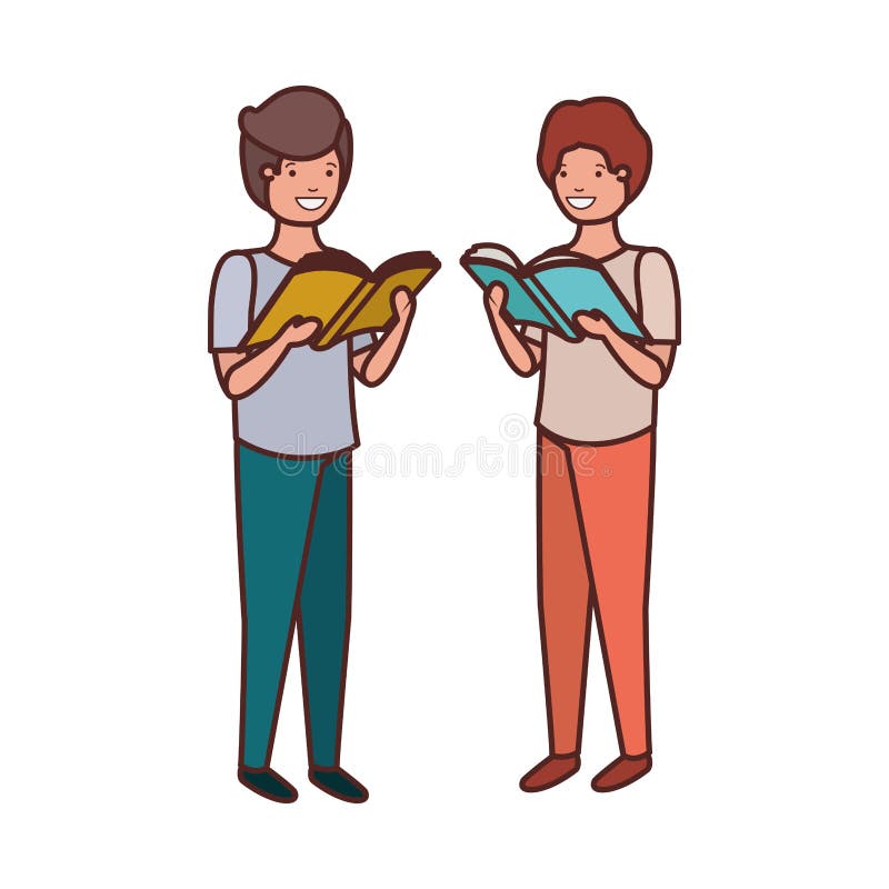 Student Boys with Reading Book in the Hands Stock Vector - Illustration ...