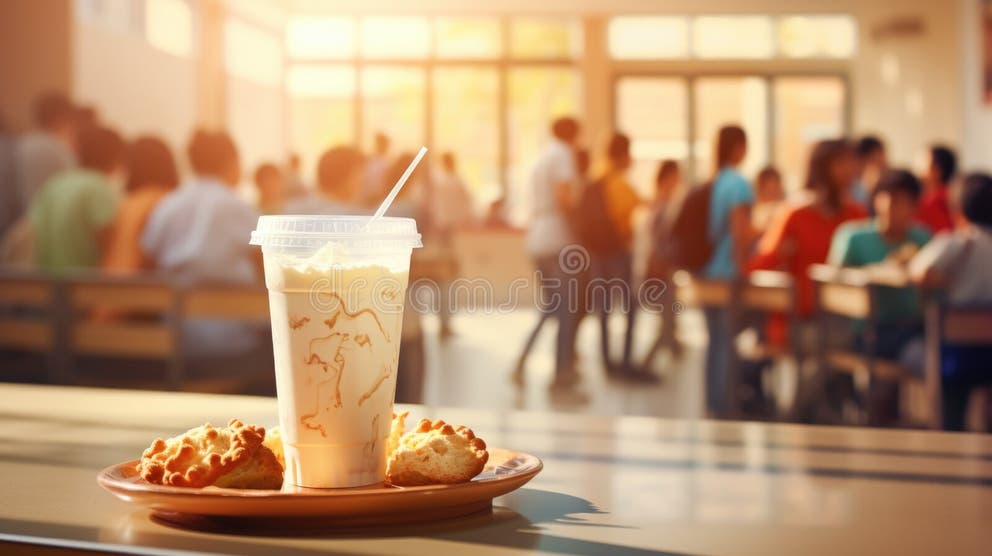 Student Breakfast in the Cafeteria. Generative AI. Stock Illustration ...