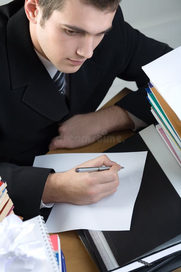 Student or Businessman Writing Something on Blank Paper Sh Stock Photo ...