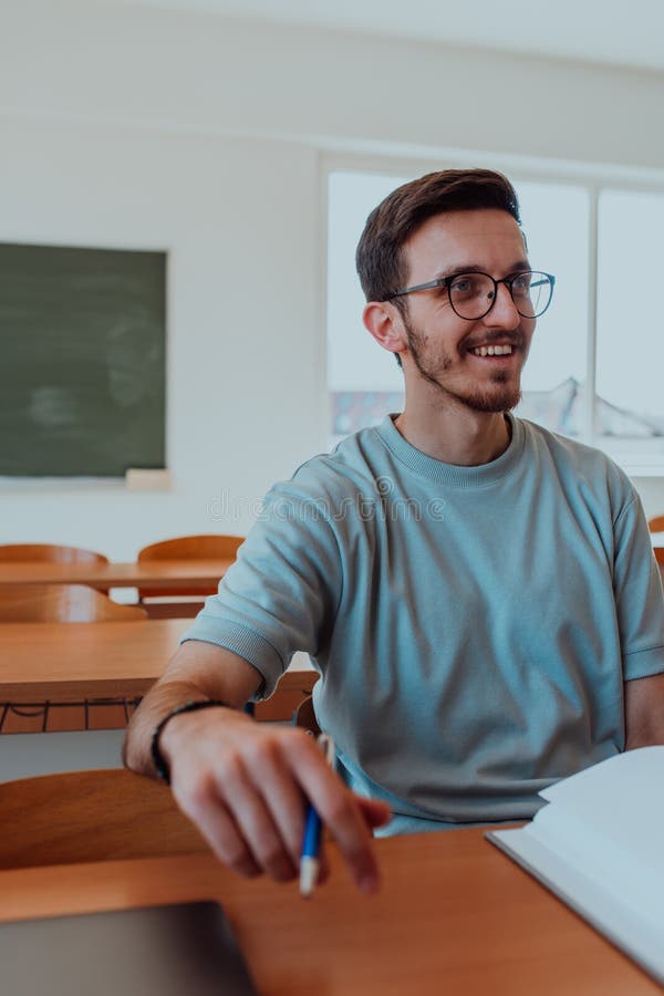 The Student Carefully Follows the Lessons in a Modern Classroom Stock ...