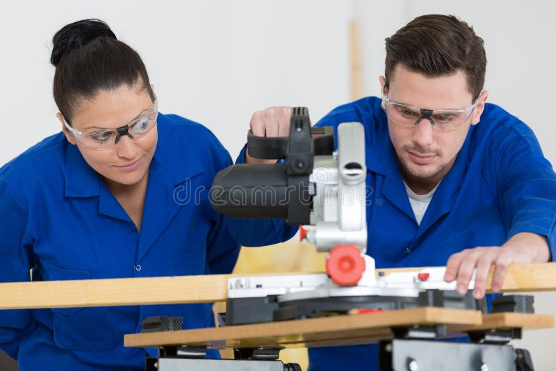 Student in Carpentry Class Using Circular Saw Stock Image - Image of ...