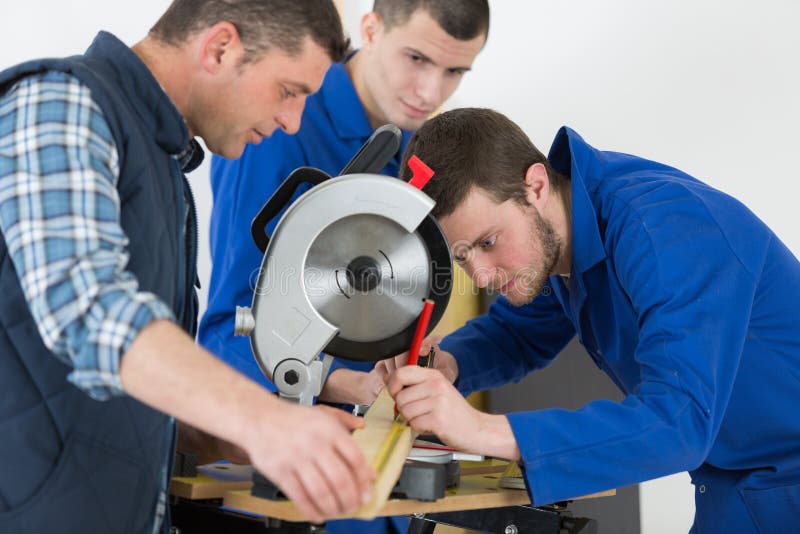 Student in Carpentry Class Using Circular Saw Stock Photo - Image of ...