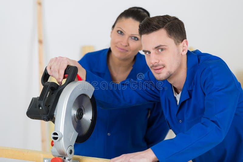 Student in Carpentry Class Using Circular Saw Stock Photo - Image of ...