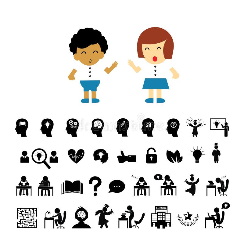 Student Cartoon and Successful Study Symbol Set Stock Vector ...