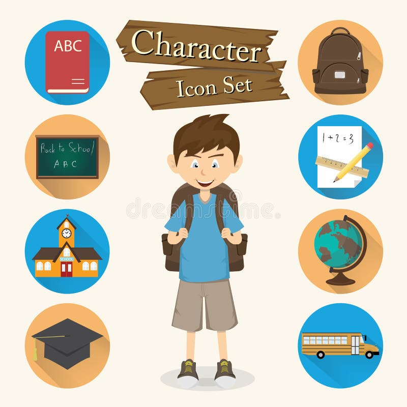 Student Character Icon Set Vector Stock Vector - Illustration of ...