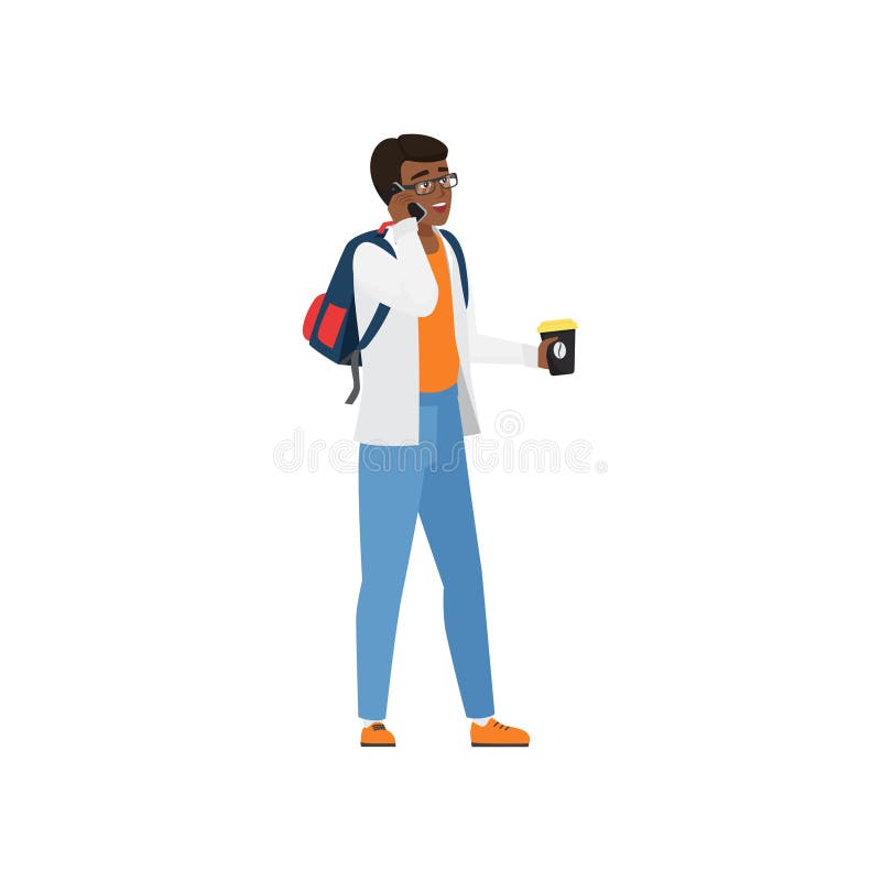 Student Character Talking on Phone Stock Vector - Illustration of ...