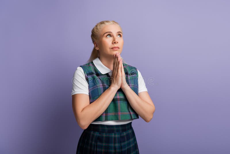 Student in Checkered Uniform Doing Praying Stock Image - Image of ...