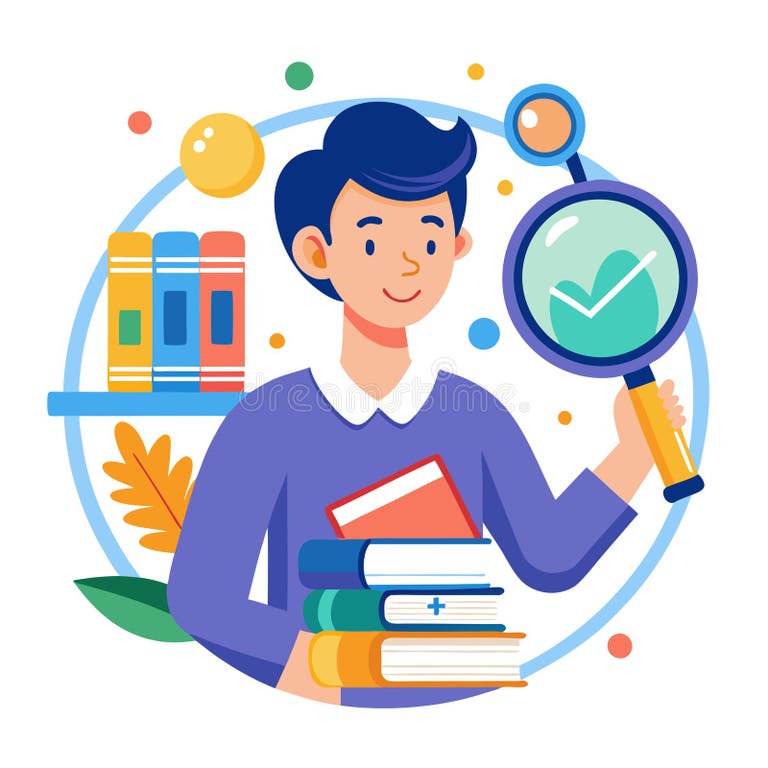 Student Checking Information with Magnifying Glass, Knowledge ...