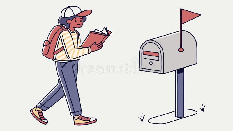 Student Checking Mail Near Mailbox, Receiving Communication Vector ...