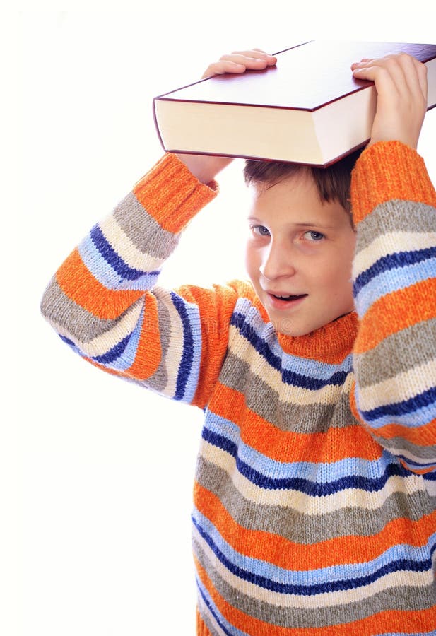 Student Child with a Book on His Head Stock Image - Image of childhood ...