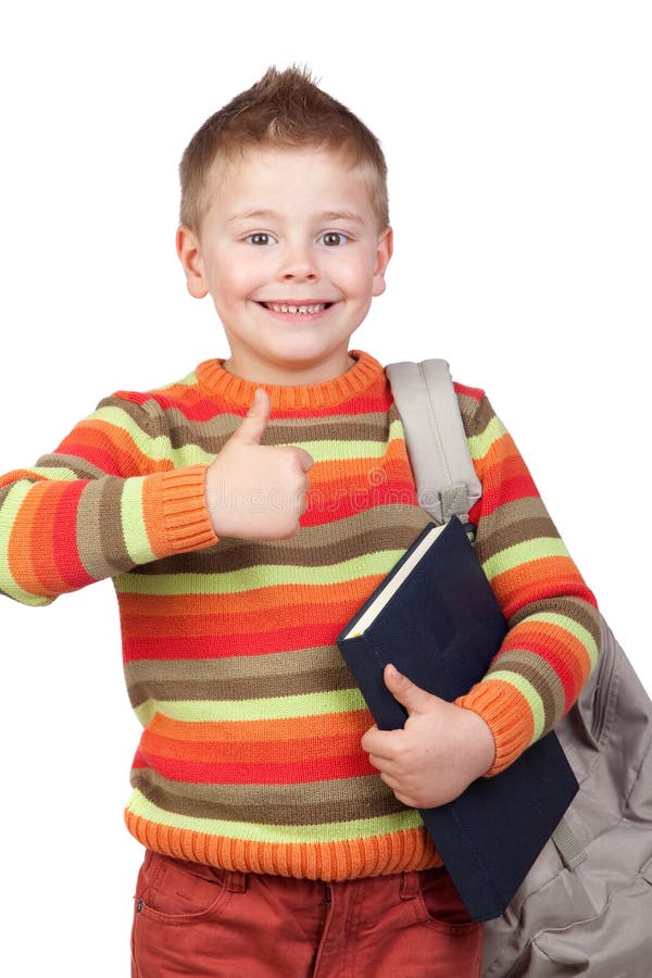 School Boy Raising His Hands Up Wearing School Bag Stock Image - Image ...