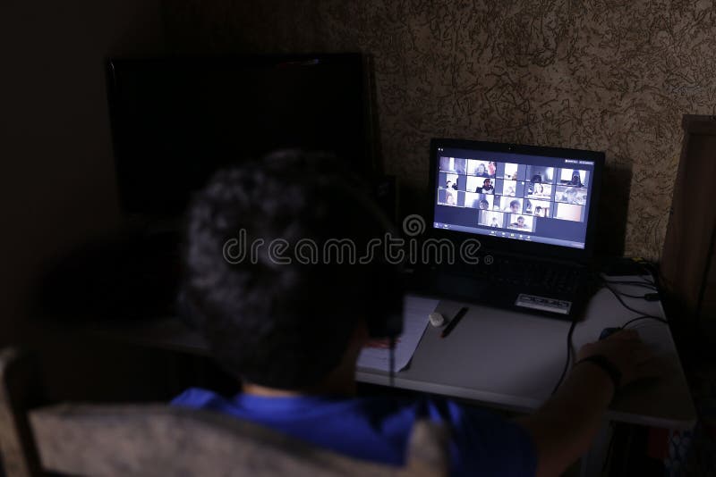 Student Child on Computer in Virtual Class Editorial Photography ...