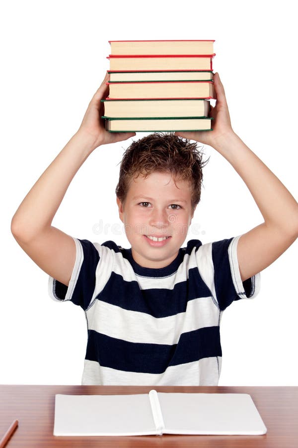 Excited Boy Child with Books Stock Photo - Image of library, novel ...