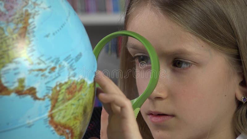 Kid Studying Earth Globe, Child in School Class, Girl Learning, Student ...