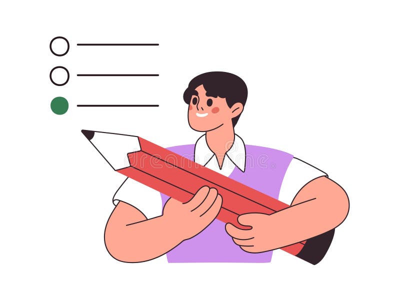 Student Choosing, Marking Correct Answer in Test. Learner with Pencil ...