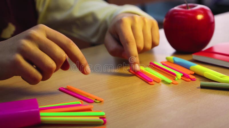 The Student in the Class Learns Math with Counting Sticks. Stock ...