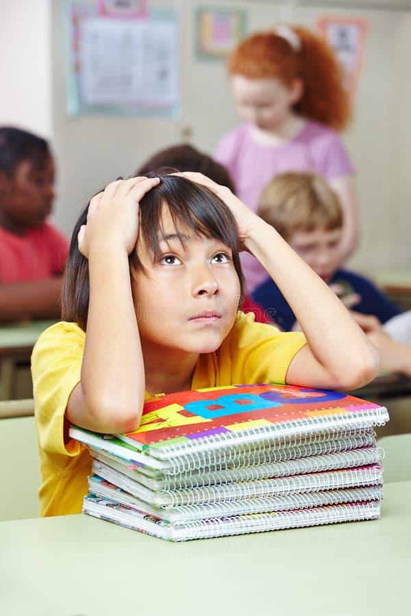 Student in Class with Notebooks Stock Photo - Image of solution, think ...