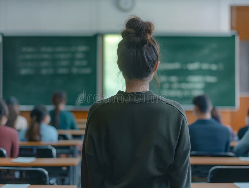 Student in Classroom Facing Blackboard Stock Image - Image of ...