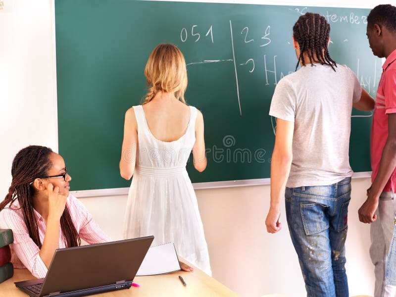 Student in Classroom Near Blackboard. Stock Photo - Image of child ...