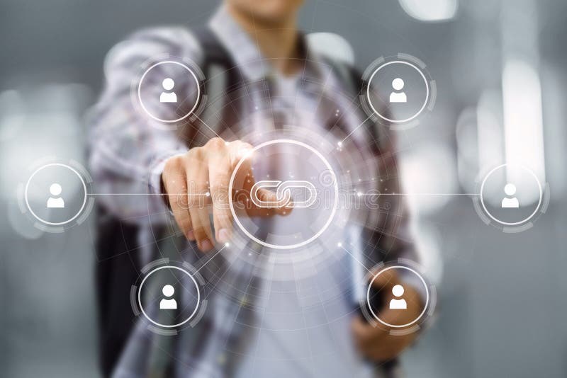 Student Clicks on Link Icon on Virtual Screen Stock Image - Image of ...