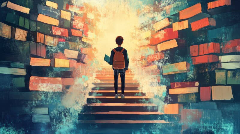 Student Climbing Staircase of Knowledge Illustration Stock Illustration ...