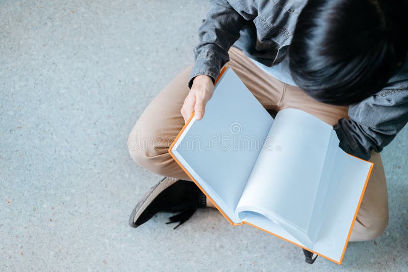 Student College Opening and Reading a Book at Library Stock Image ...