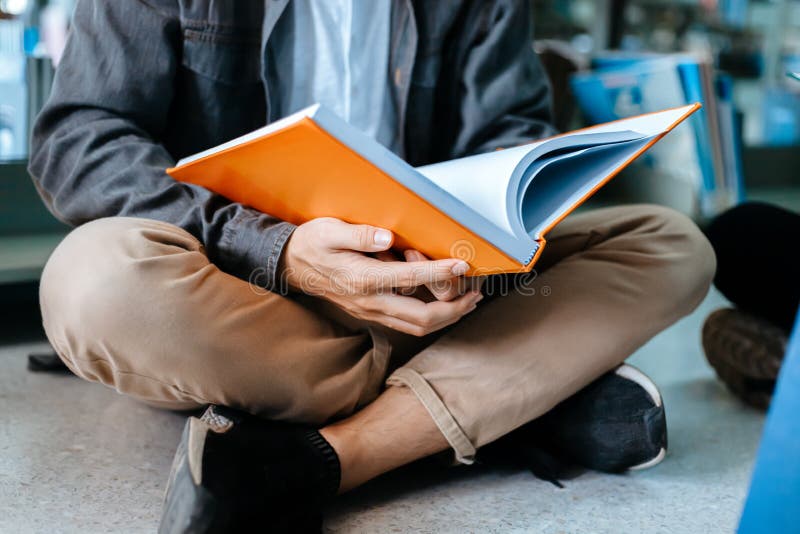 Student College Opening and Reading a Book at Library Stock Image ...