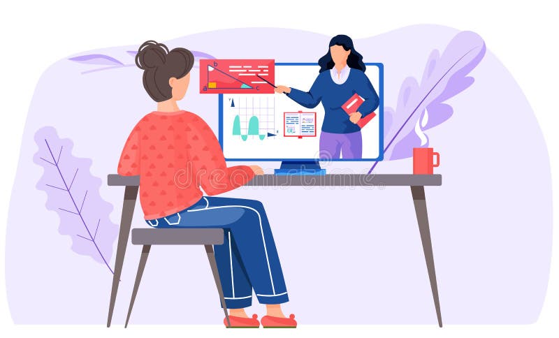 Student Studying Mathematics. a Monitor with a Math Video. Geometry ...