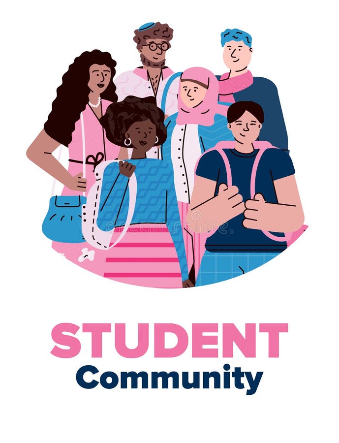 Student Community of Multinational People Cartoon Vector Illustration ...