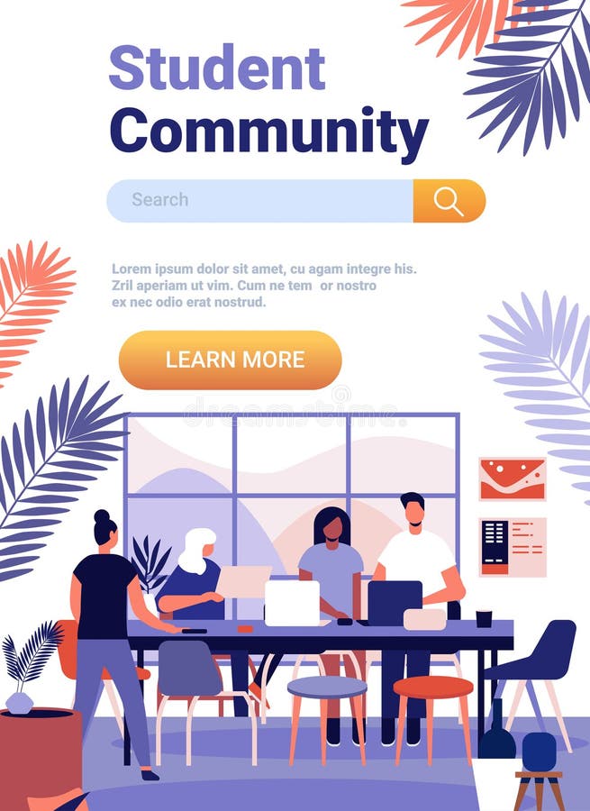 Student Community Workspace with Diverse Group Collaborating on Laptops ...